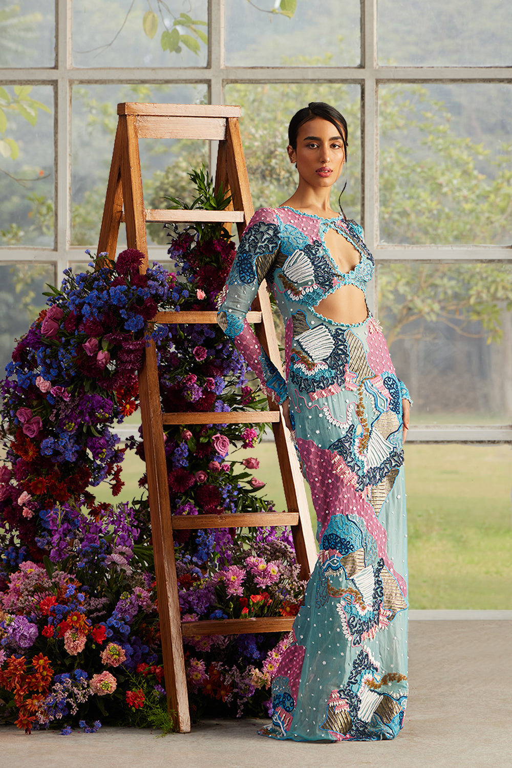 Azure Burst Cut-Out Column Gown available only at Shivan and Narresh ...