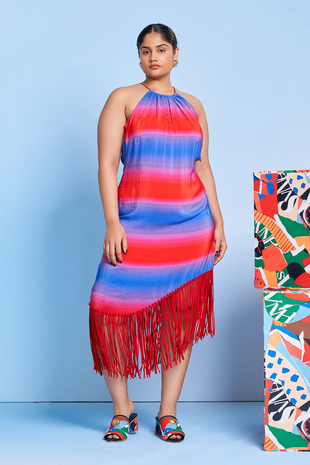 Ombre Halter Neck Dress with Fringes available only at Shivan and ...