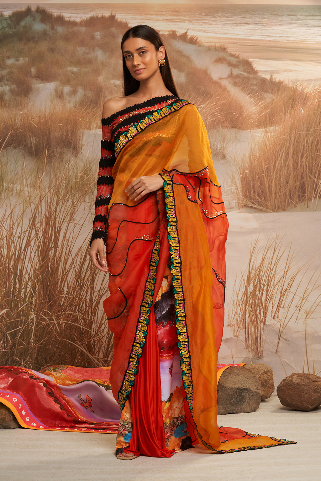 SolOmbre Embellished Tailored Sari with Cord Skein Blouse available ...