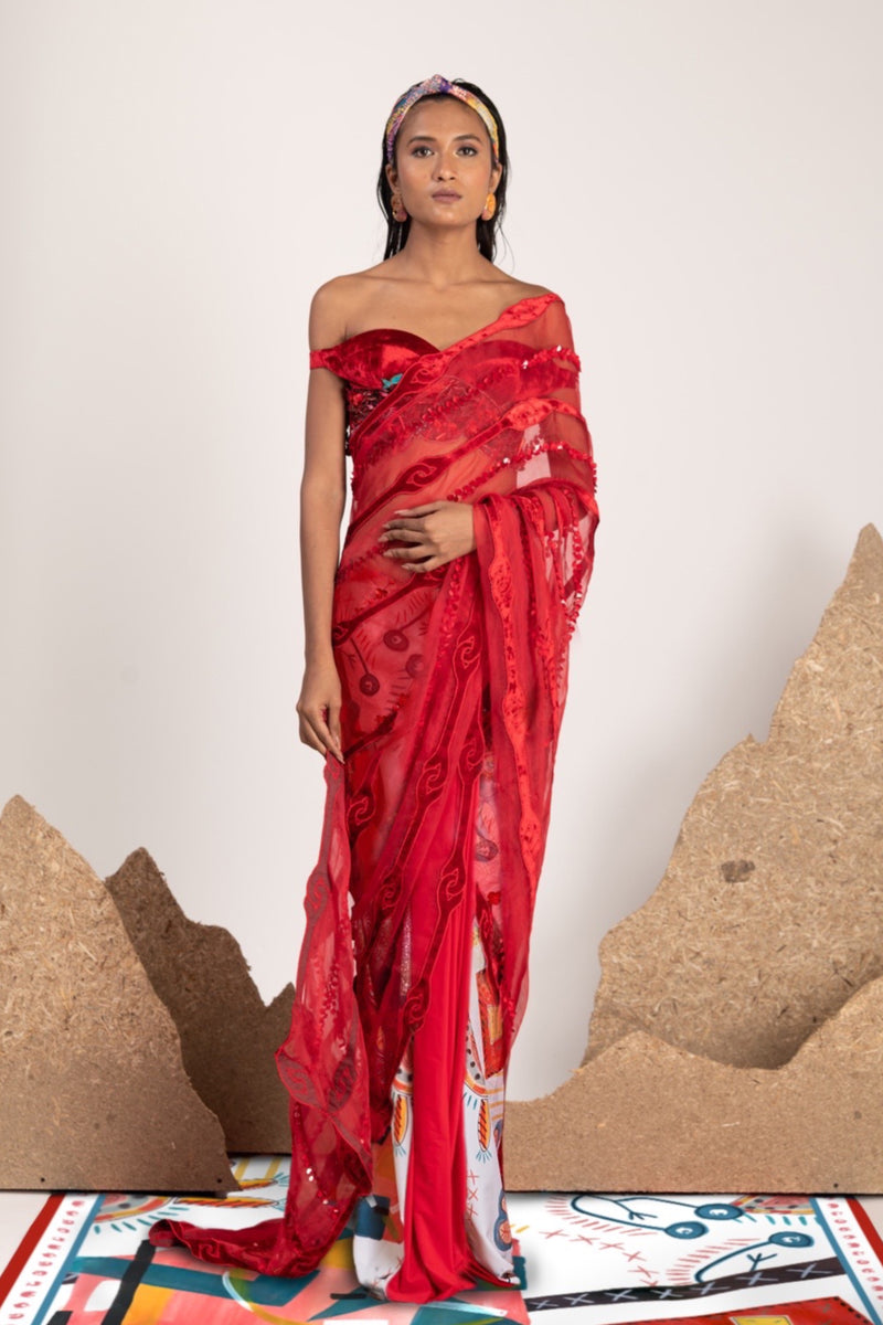 Surocco InfiLoop Sheer Tailored Sari available only at Shivan and Narresh