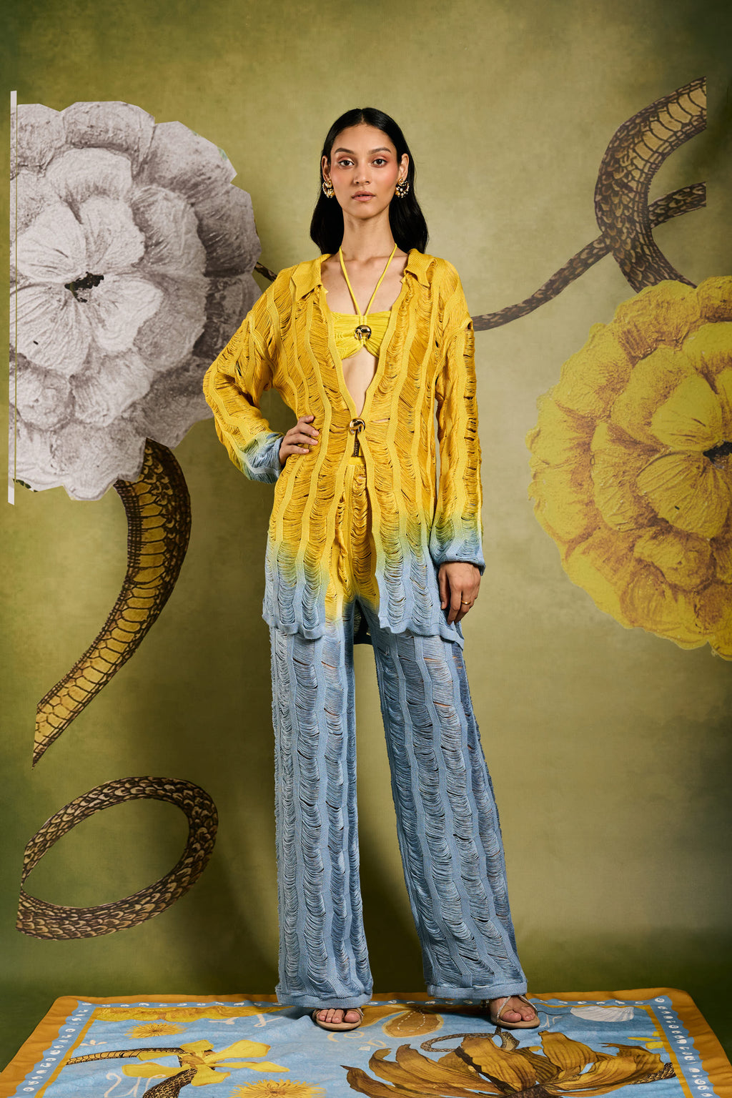 Cloud Ombre Ladder Knit Jacket with Pants available only at Shivan and ...